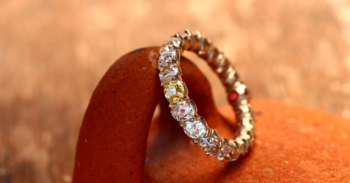 Antique Ruby and Old Mine Diamonds Band - Gem Concepts